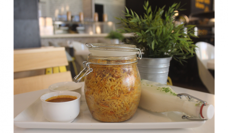 Chicken Biryani served in mason jar - Mint Lassi - Masala Pot ...